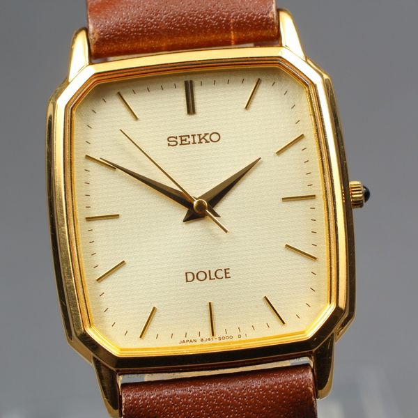 [Near MINT] SEIKO Dolce 8J41-5000 27mm Gold Dial Tank quartz Men's ...