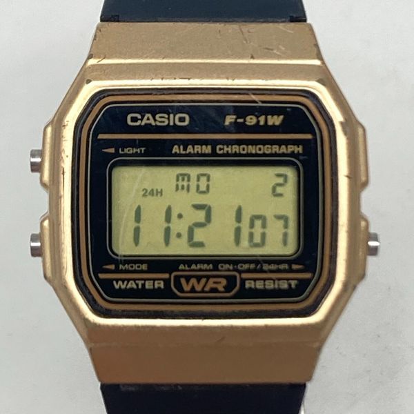 Casio Digital Watch Men Women 34mm Black Gold 593 F-91W Alarm Chrono ...