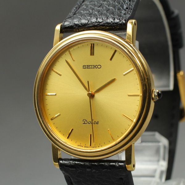 New Band ã Near MINT ã Vintage SEIKO Dolce 8N41-7030 32mm Gold Dial QZ Men Watch | WatchCharts ...