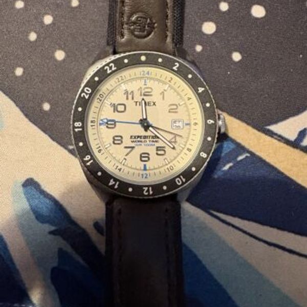 Vintage Timex Expedition World Time Analog Date Quartz Watch Brown ...