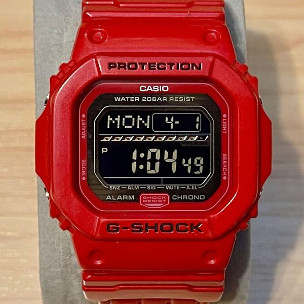 Casio G-Shock GLS-5600L-4 G-Lide Leather Band Red Negative Square ...