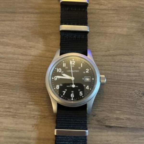 Hamilton Khaki Field 38mm Mechanical Watch Nato Strap Black Dial Swiss ...
