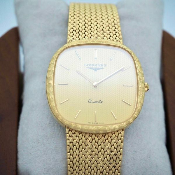 Longines Watch Quartz 31mm Men Gold Dial Swiss Made Cushion Vintage ...