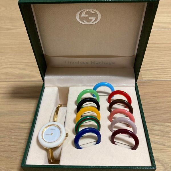 Gucci Change Bezel 11/12.2 12 Colors White Dial Gold Women with Square ...