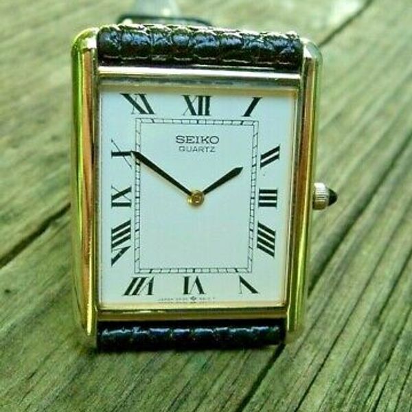 SERVICED~Seiko 5P30-5A89 Mens Full Size Tank Rectangle Gold Plated ...