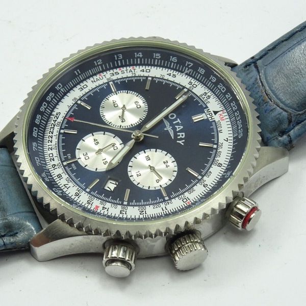 ROTARY Men's Blue Leather Aviator Chronograph Wristwatch WORKING ...