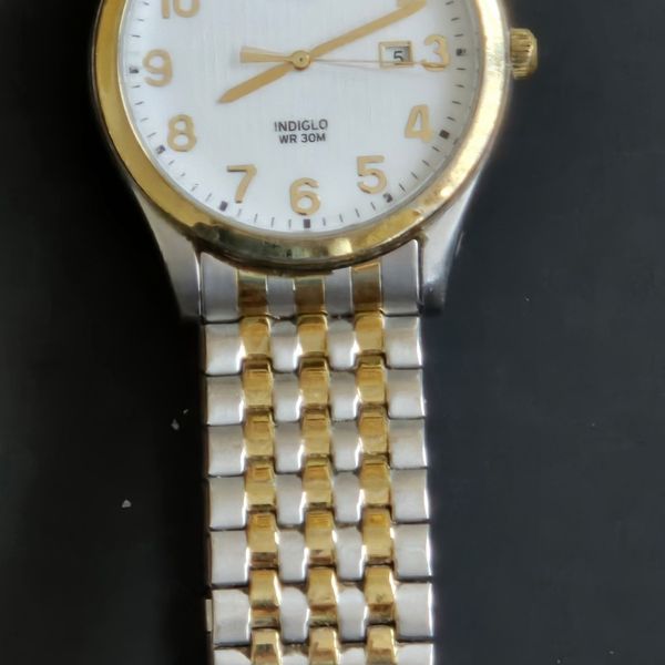 Working Timex Indiglo WR-30m Two-Tone Men's Calendar Wristwatch White ...