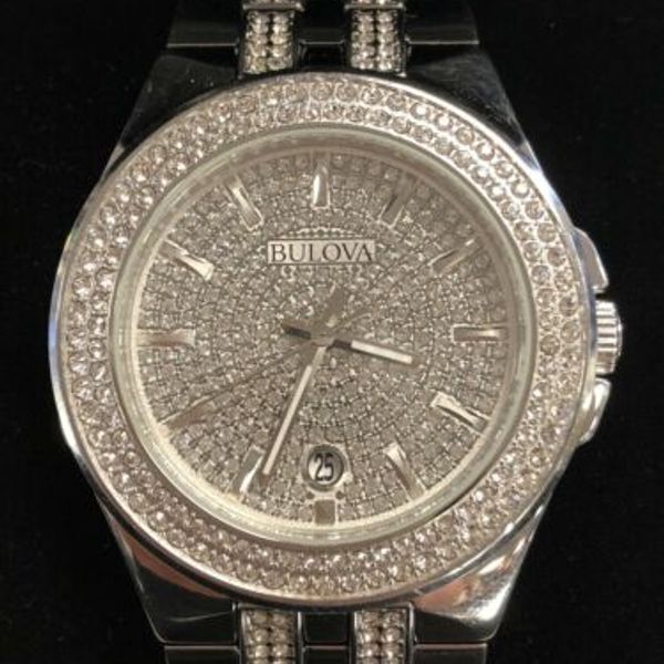 Bulova Crystal Pave And Stainless Steel Quartz Watch With Date 96B235 ...