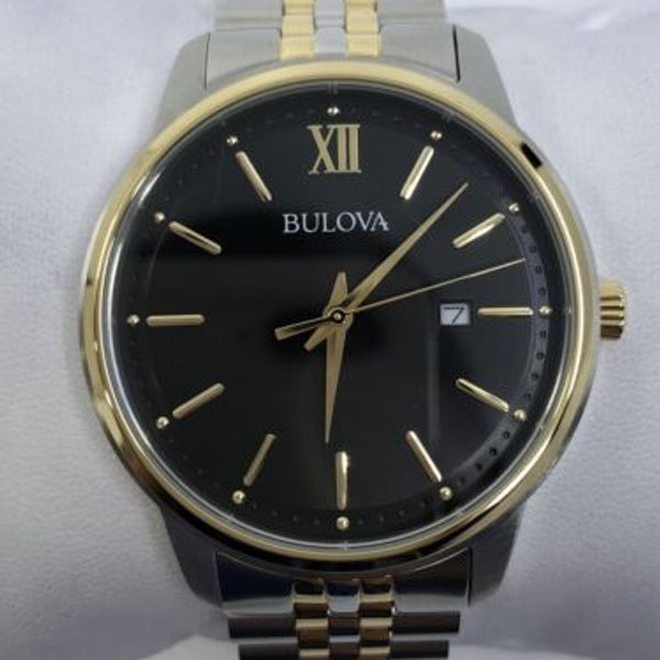 Bulova Black Dial Classic Two Tone Stainless Steel Men's Quartz Watch ...