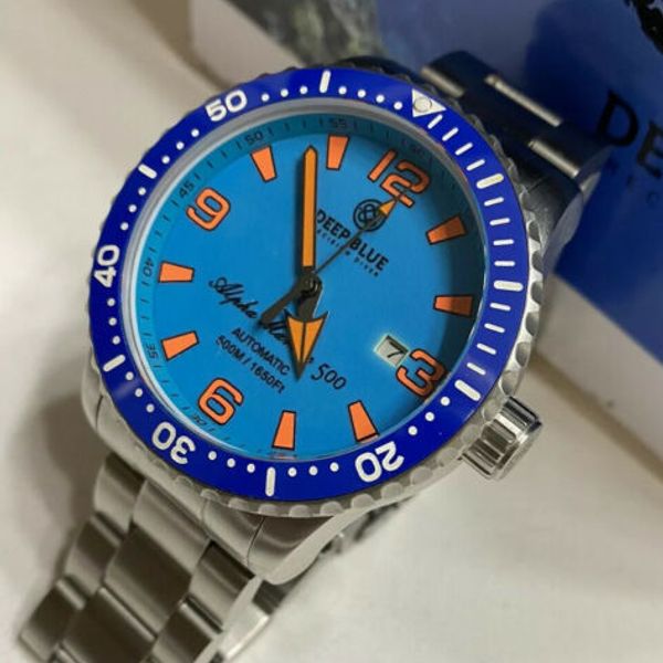 Deep Blue 500m 1650ft ALPHA MARINE AUTOMATIC LUMINOUS BEZEL FULL LUME ...