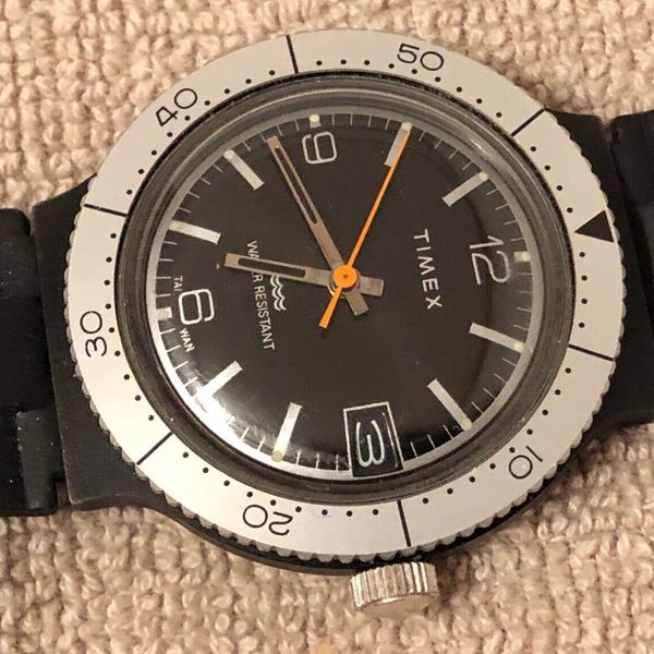 Men's Vintage Timex Diver Style Watch - Wind Up / Black Dial ...
