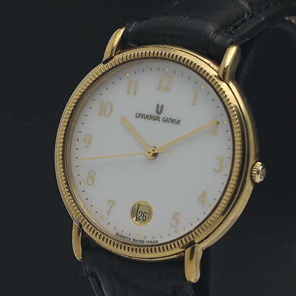UNIVERSAL GENEVE Watch 555 200 Quartz 18K Gold Plated Date T2909 ...
