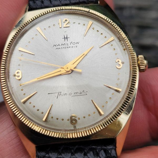 Hamilton MASTERPIECE THINOMATIC VINTAGE 14KT GOLD COIN EDGE BEZEL Men's ...