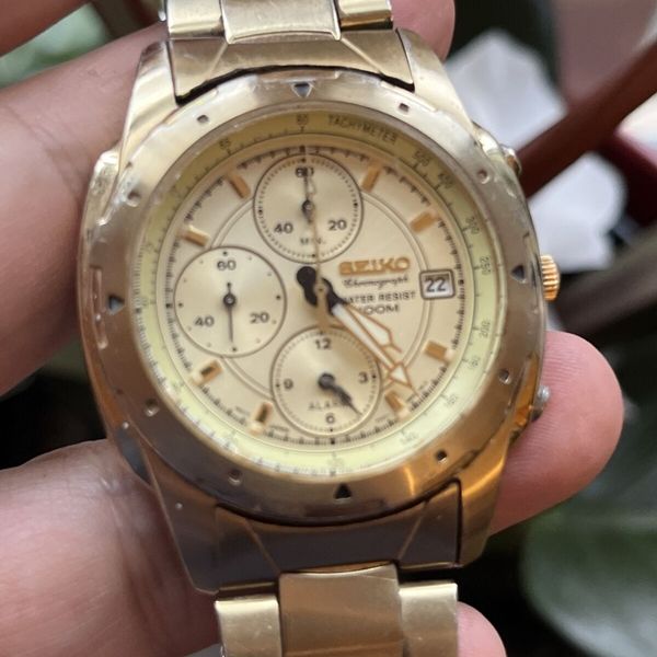 Seiko Menâ s Chronograph Brushed Gold Watch Water 100m Alarm Cal 7T62 Works | WatchCharts ...