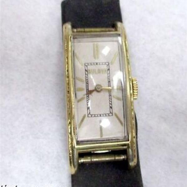 VINTAGE ART DECO BULOVA TREASURER 8AE 17j LONG CURVED CASE WRIST WATCH ...