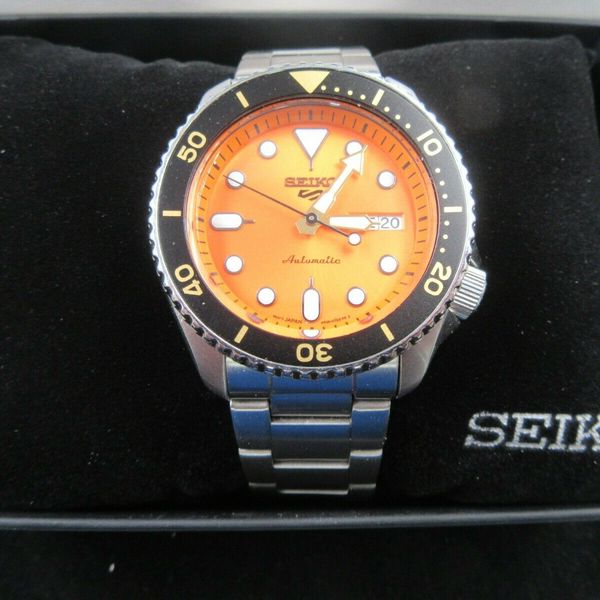 Seiko SRPD59 Seiko 5 Five Automatic Dive Watch Orange Dial 100 Meter w ...