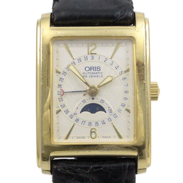 [Used] Oris Rectangular Pointer Date Moon Phase Self-winding Boys Watch External Belt / Genuine ...
