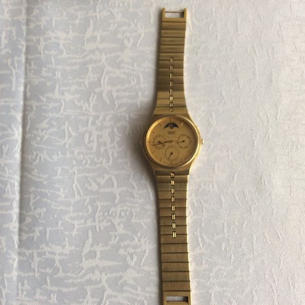 Seiko 7F39-8020 Triple Calendar Moonphase Gold Vintage 1988 ...