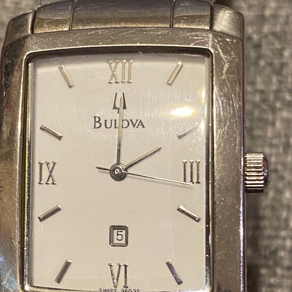 Bulova Mens Quartz Watch Tank Style White Date Just Dial Working A8 ...