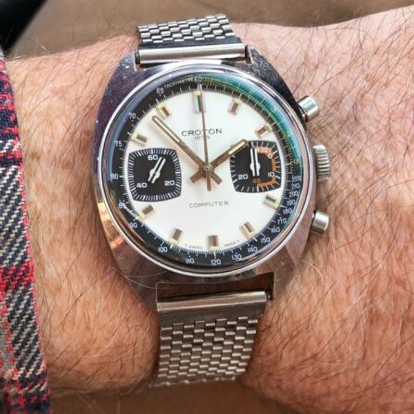 Vintage 1970s Croton 1878 Computer Chronograph Watch Valjoux 7733 Runs ...