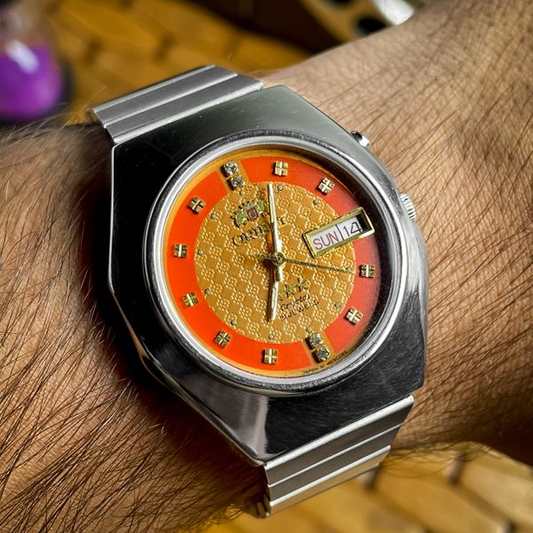 [wts] Vintage 90's ORIENT Tri-star Crystal Orange Dial with Gemmed ...