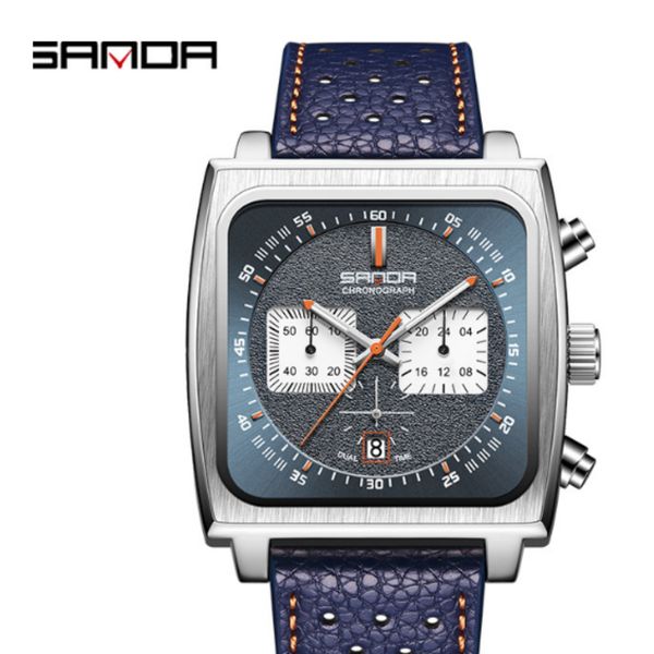 SANOR Monaco Chronograph Calibre 12 Men Luxury Quartz Leather Strap ...