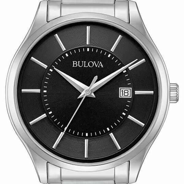 Bulova Men's Classic Quartz Black Dial Silver-Tone Bracelet 40mm Watch ...