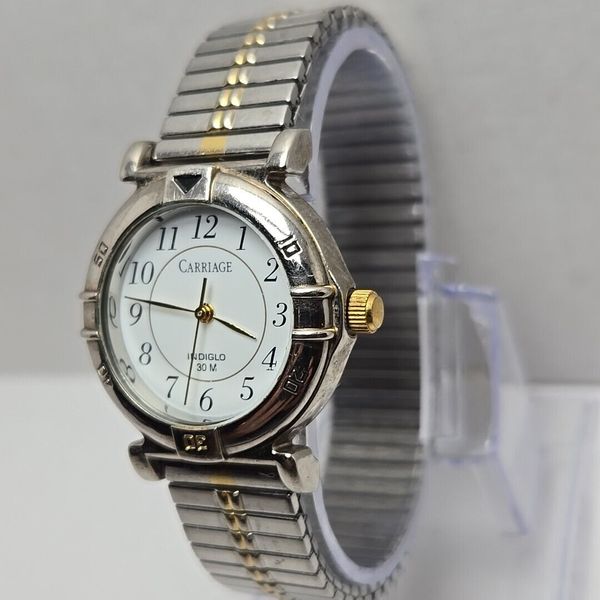 Womens Carriage by Timex Indiglo Watch Silver Gold Two Tone Stretch New ...