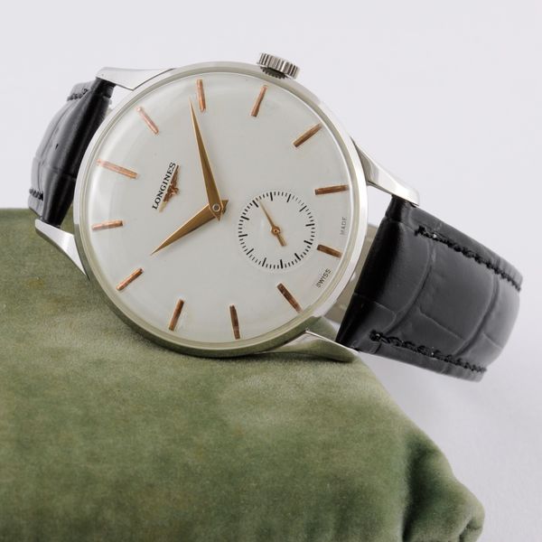 SWISS LONGINES FROM 1957 SWISS STEEL MANUAL WIND WHITE DIAL GENTS WATCH ...
