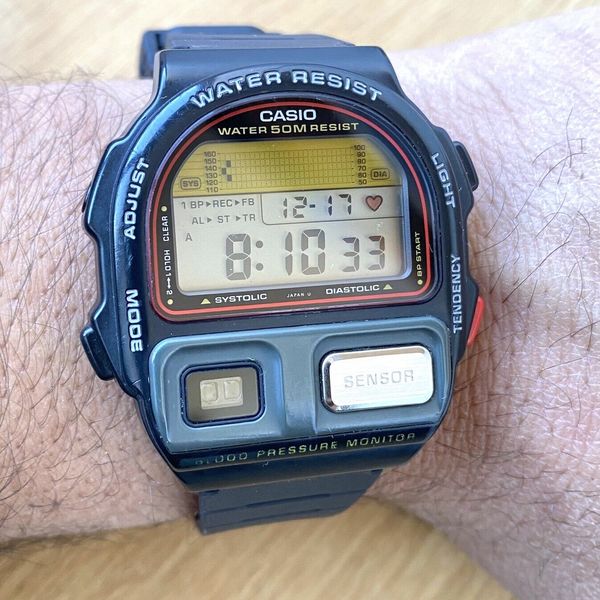 CASIO BP-100 Pulse Blood Pressure Vintage 1991 DIGITAL Watch Black Dial ...