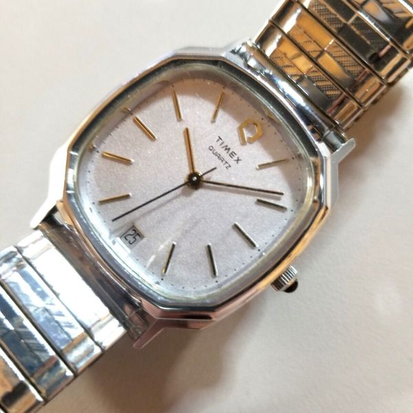 TIMEX M CELL VINTAGE GREAT DIAL PLATED CASE QUARTZ MEN'S DATE WATCH ON ...