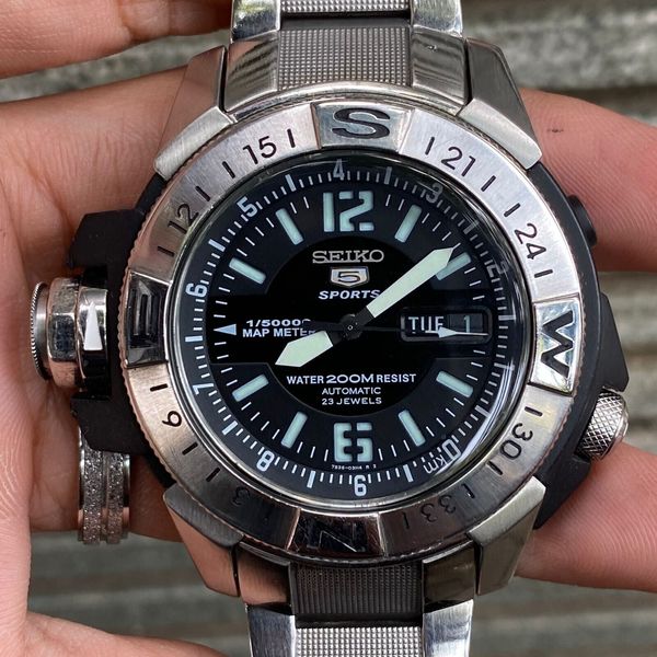RARE Seiko 5 Sport Atlas Map Meter Automatic Black Dial Men Watch ...