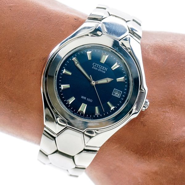 Citizen Eco-Drive Mens Watch E110-K16385 Blue Date Dial Stainless 100m ...