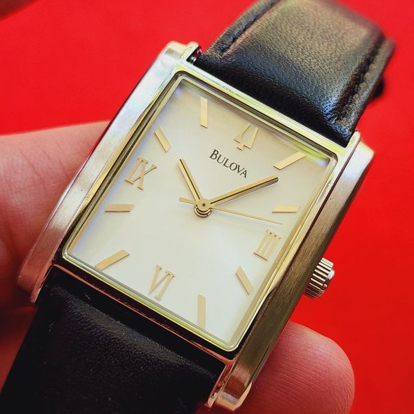 Bulova Tank Watch Beautiful Roman Numeral Dial Black Leather C869722 ...