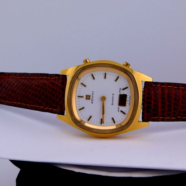 VINTAGE ZENITH TIME COMMAND LED SWISS 18K GEP MENS WRISTWATCH RARE C ...
