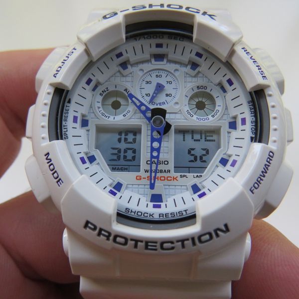 CASIO G-SHOCK GA-100A WHITE ANA-DIGI ALARM QUARTZ MEN'S WATCH Works ...