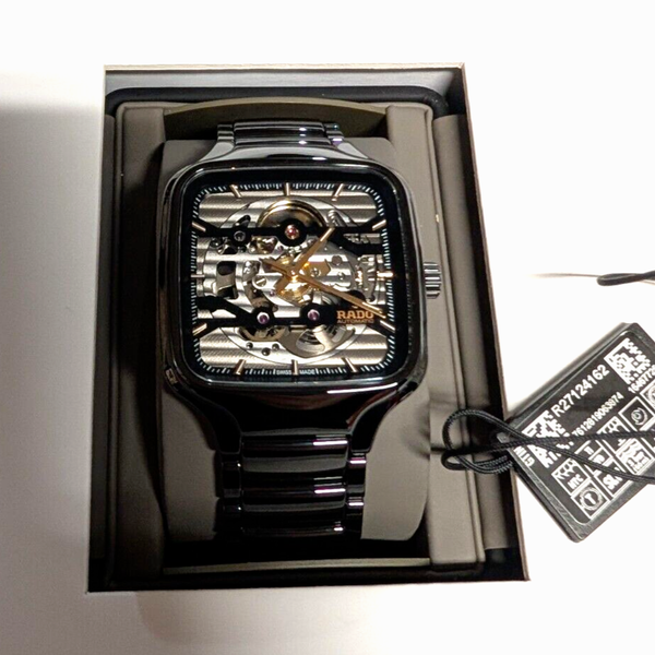 Rado True Square Skeleton Automatic Black Ceramic Men's Watch R27124162 Full Kit | WatchCharts ...