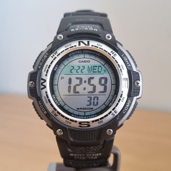 Casio Twin Sensor Compass LCD watch, black rubber strap. | WatchCharts ...