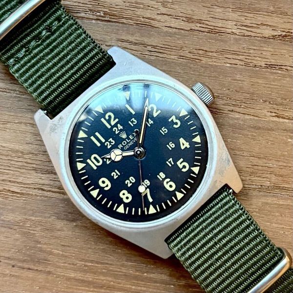 ROLEX Military Vintage Watch Vietnam War Hand-Rolled Black Dial Working ...