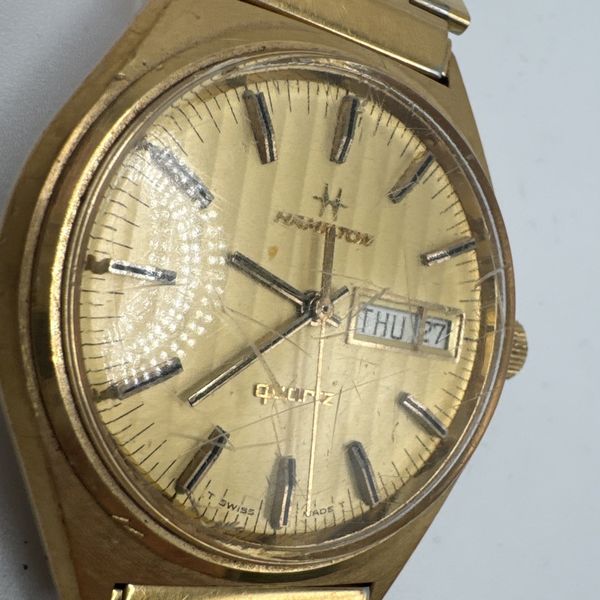 Old Vintage Hamilton Quartz Menâ s Watch W/ Day Date Working 709004-4 ...