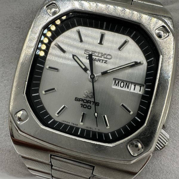 Vintage Seiko SQ Sports 100 Day Date Square TV DIAL Stainless Steel ...