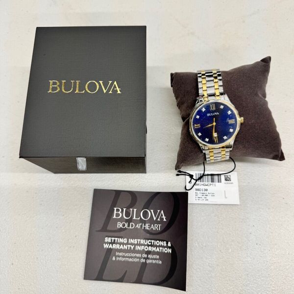 Bulova Classic Men's Two Tone Diamond Blue Dial 98D130 Quartz Watch ...
