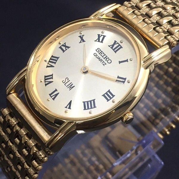 Seiko Slim Quartz Men's Japanese Roman Numeral Round Shape Wrist Watch ...