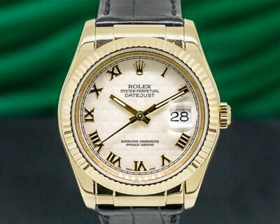 Rolex 116138 Datejust Yellow Gold / Alligator White Roman Dial WITH ...