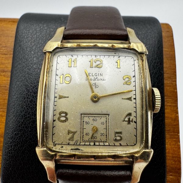 Elgin Deluxe 10K Gold Filled Square Tank Watch Deco Vintage Curved ...
