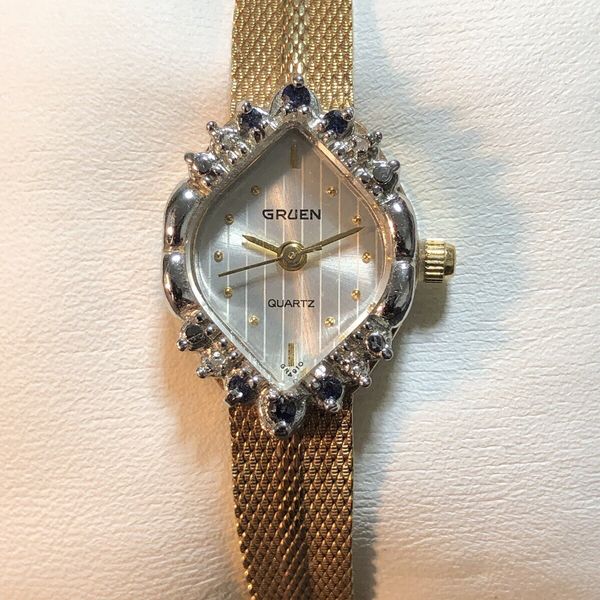 Vintage Gruen Diamond Bezel Gold Tone Womenâ s Teardrop Watch FOR PARTS ...