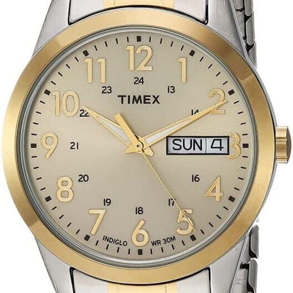 Timex Men's T2M935 Two-Tone Expansion Band Watch, Indiglo, Day/Date ...