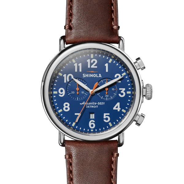 Shinola The Runell Chrono Blue Dial Brown Leather Strap Men's Watch ...