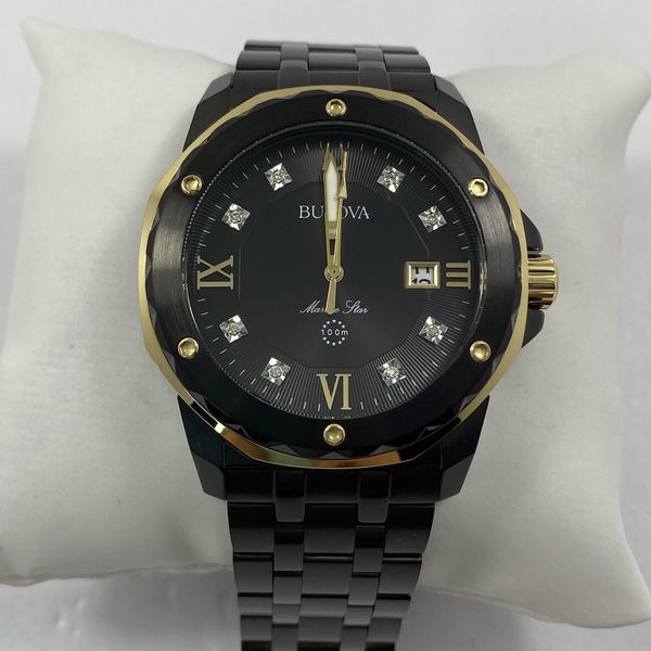 Bulova Marine Star Diamonds Quartz Black IP Stainless Steel Men's Watch ...