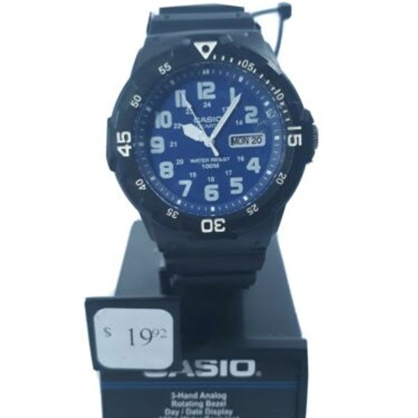 Casio Men's Analog Rotating Bezel Black Blue Watch 100 WR MRW200H-2B2V ...